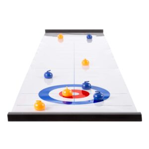 hey! play! tabletop curling game - portable indoor desktop roll up magnetic competition board game with eight stones for kids and adults