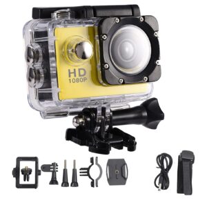 Action Camera 12MP Waterproof 30m Outdoor Sports Video DV Camera 1080P Full LCD Mini Camcorder with 900mAh Rechargeable Batteries and Mounting Accessories Kits(Yellow)