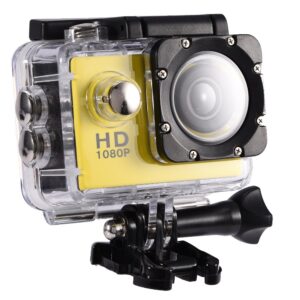 action camera 12mp waterproof 30m outdoor sports video dv camera 1080p full lcd mini camcorder with 900mah rechargeable batteries and mounting accessories kits(yellow)