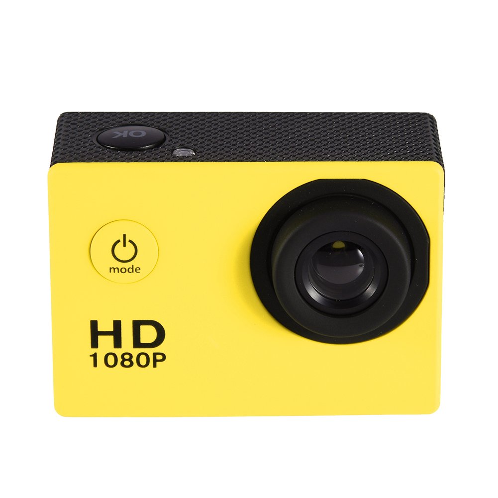 Action Camera 12MP Waterproof 30m Outdoor Sports Video DV Camera 1080P Full LCD Mini Camcorder with 900mAh Rechargeable Batteries and Mounting Accessories Kits(Yellow)