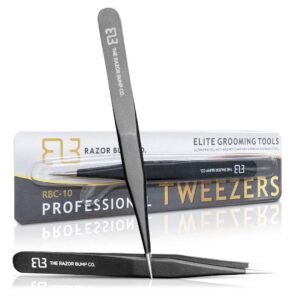 tweezers for ingrown hair by the razor bump co. | sharp, stainless steel, surgical | professional tweezers for women and men | precision splinter remover | best facial hair and eyebrow trimmer | black