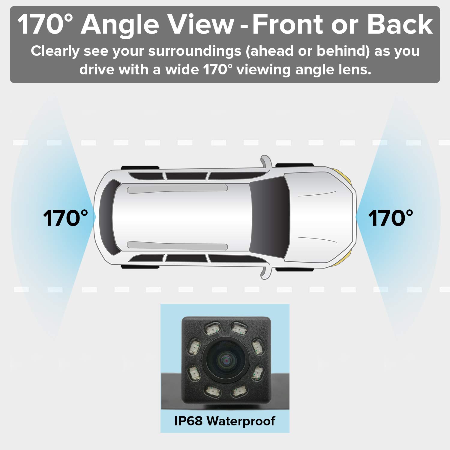 Master Tailgaters Small License Plate Frame Backup or Front Camera | 8 IR LED Night Vision | IP68 Waterproof | 170° Wide Angle Camera | 1000 TVL | Parking Grid Lines Available | Universal Fit