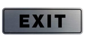 all quality standard exit wall or door sign | durable plastic and easy installation | double-sided foam adhesive tape - silver - medium (1 pack)