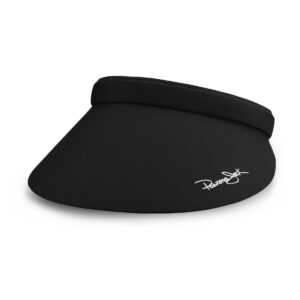 panama jack women's sun visor - packable lightweight microfiber, 4" peak brim bill with embroidered logo (black)