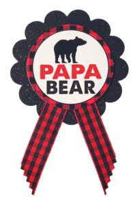 papa bear daddy to be pin buffalo plaid baby shower for dad to wear at gender reveal, red & black pin, baby sprinkle