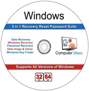 9th & vine password recovery reset cd compatible with windows versions,11,10, 8.1, 7, xp and vista in 32/64 bit. no internet connection required. reset lost password