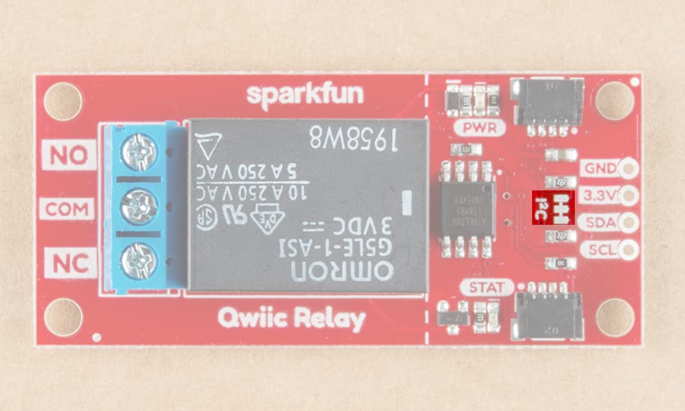 SparkFun Qwiic Single Relay-Up to 5.5A at 240VAC Multiple I2C addresses Available Turn on/Off high Power Device from Low Power microcontroller No Soldering Large Power Loads w/Simple I2C Commands