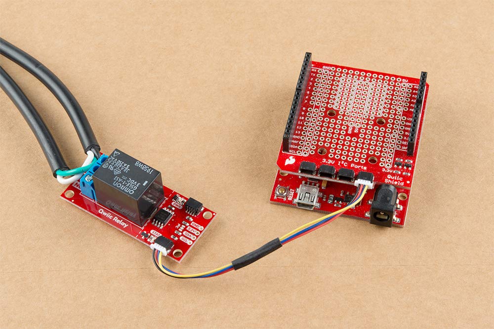 SparkFun Qwiic Single Relay-Up to 5.5A at 240VAC Multiple I2C addresses Available Turn on/Off high Power Device from Low Power microcontroller No Soldering Large Power Loads w/Simple I2C Commands