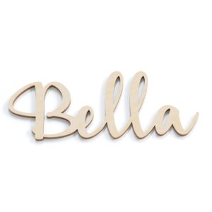 12-48 inches wide custom wooden name sign hand script letter baby name nursery décor girls room bedroom wall name wood name craft letter ready to paint bella