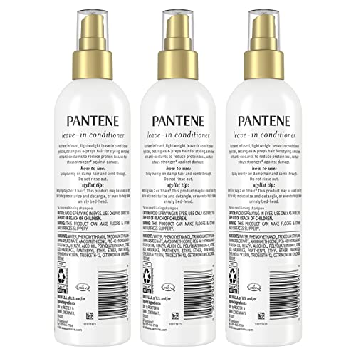 Pantene Conditioning Detangler Spray, Pro-V Repair & Protect, Nutrient Boost for Damaged Hair, Antioxidant Enriched, Leave-In Conditioner, Smooth & Shine, Sulfate-Free, 8.5 Fl Oz, 3 Pack