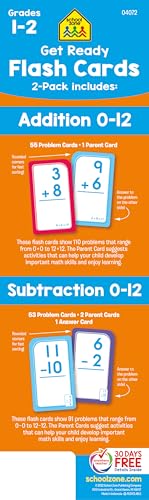 School Zone - Get Ready Flash Cards Addition & Subtraction 2 Pack - Ages 6 to 7, 1st Grade, 2nd Grade, Addition, Subtraction, Early Math, Problem-Solving, and More