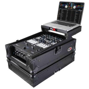 artist unknown prox xs-rane72ltbl 11" ata-300 style gig ready flight/road case with laptop shelf for rane seventy-two 72 dj mixer, black on black