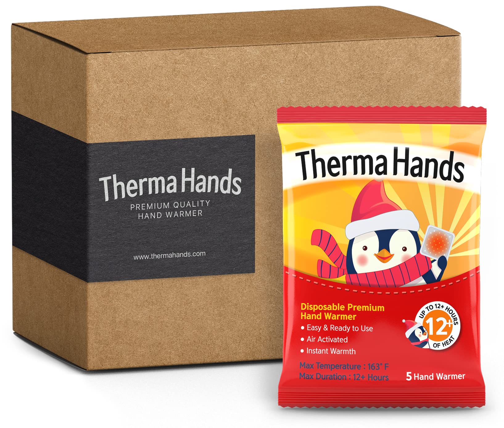 Hand Warmers (4 Packs) - Premium (Size: 3.5 inch x 4 inch, Duration: 12+ Hours, Max Temp: 163 F) Air-Activated, Convenient, Safe, Natural, Odorless, & Long Lasting Hand Warmers Disposable