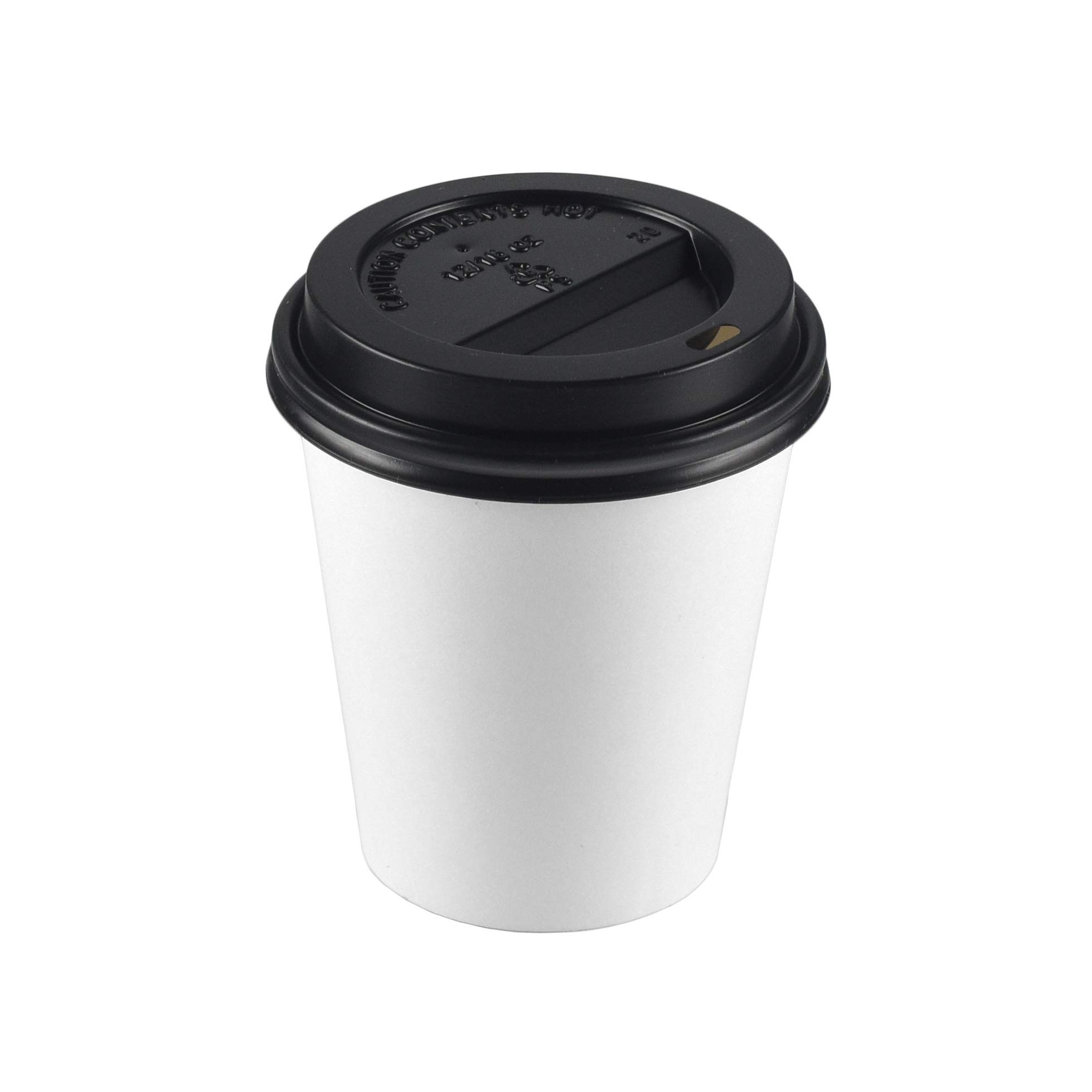 NYHI 10 oz. White Paper Disposable Cups With Black Lids - Hot/Cold Beverage Drinking Cup for Water, Juice, Coffee or Tea - Ideal for Water Coolers, Party, or Coffee On the Go