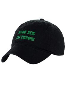 d&y st. patrick's day embroidered quote lucky clover low profile baseball cap, kiss me, black