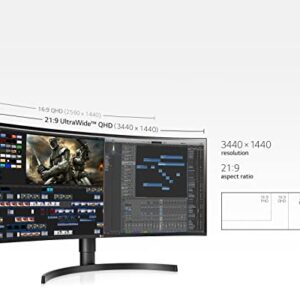 LG 34WL85C-B UltraWide 34” 21:9 Curved WQHD (3440 x 1440) IPS Display, sRGB 99% Color Gamut, HDR 10, Height / Tilt Adjustable Stand – Black