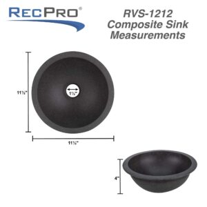 RecPro RV Sink | 12" Round Bathroom Sink | White, Bone, or Dark Gray Granite | Hydrophobic Coating (Dark Gray)