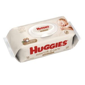 huggies nourish & care baby wipes, sensitive skincare, scented, water-based, 56 count