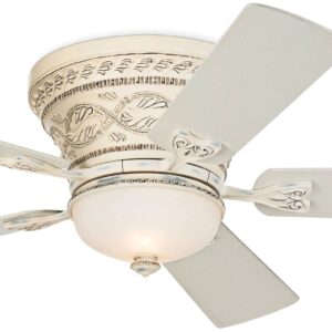 Casa Vieja 52" Ancestry Hugger Low Profile Indoor Ceiling Fan with Light LED Dimmable Remote Control French Rubbed White Frosted Glass for Living Room Kitchen Bedroom Dining