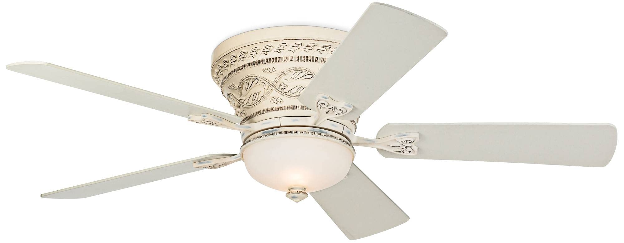 Casa Vieja 52" Ancestry Hugger Low Profile Indoor Ceiling Fan with Light LED Dimmable Remote Control French Rubbed White Frosted Glass for Living Room Kitchen Bedroom Dining