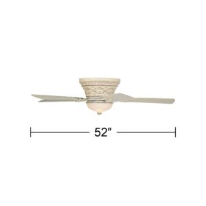 Casa Vieja 52" Ancestry Hugger Low Profile Indoor Ceiling Fan with Light LED Dimmable Remote Control French Rubbed White Frosted Glass for Living Room Kitchen Bedroom Dining