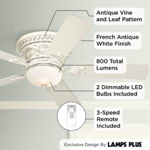 Casa Vieja 52" Ancestry Hugger Low Profile Indoor Ceiling Fan with Light LED Dimmable Remote Control French Rubbed White Frosted Glass for Living Room Kitchen Bedroom Dining