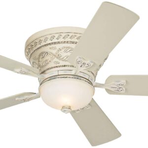 Casa Vieja 52" Ancestry Hugger Low Profile Indoor Ceiling Fan with Light LED Dimmable Remote Control French Rubbed White Frosted Glass for Living Room Kitchen Bedroom Dining