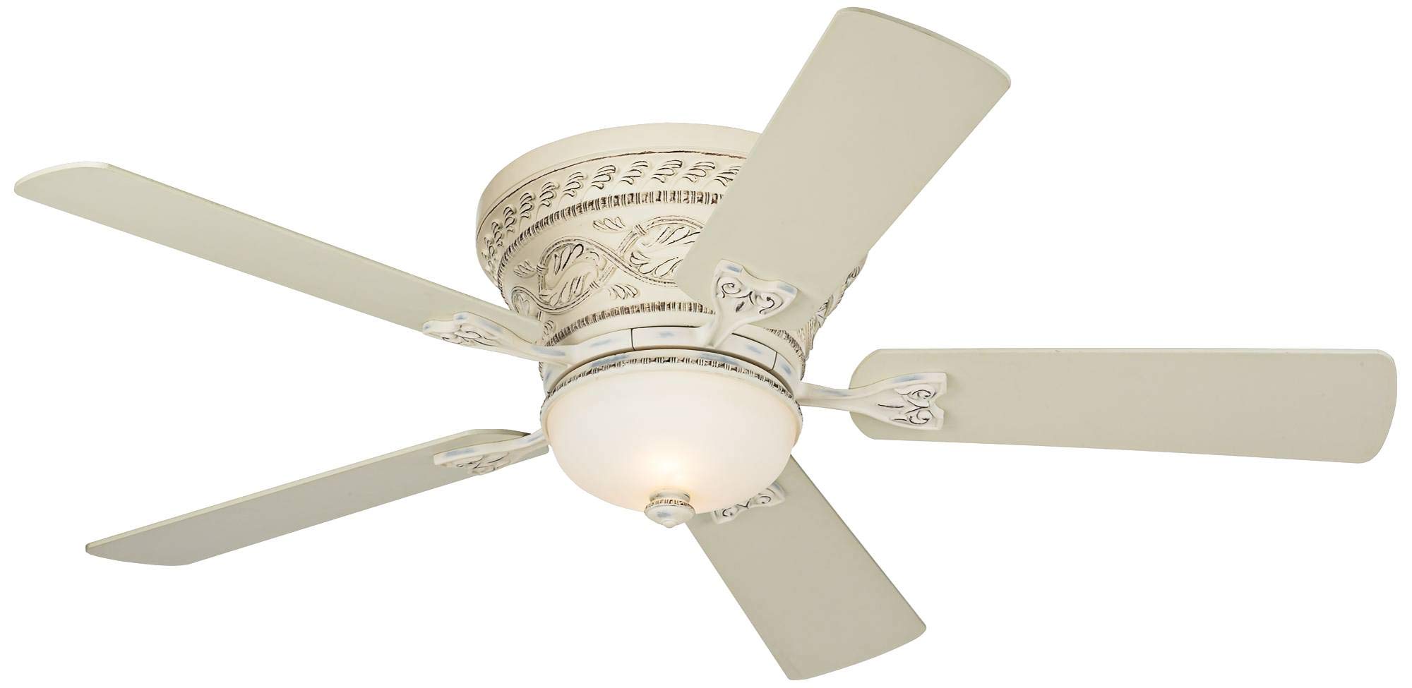 Casa Vieja 52" Ancestry Hugger Low Profile Indoor Ceiling Fan with Light LED Dimmable Remote Control French Rubbed White Frosted Glass for Living Room Kitchen Bedroom Dining