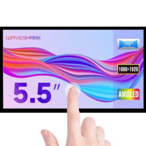 waveshare 5.5inch Capacitive Touch AMOLED Display Compatible with Raspberry Pi 4B/3B+/3A+/2B/B+/A+/Zero/Zero W/WH/Zero 2W CM3+/4 1080×1920 Resolution HDMI Supports Jetson Nano/Windows