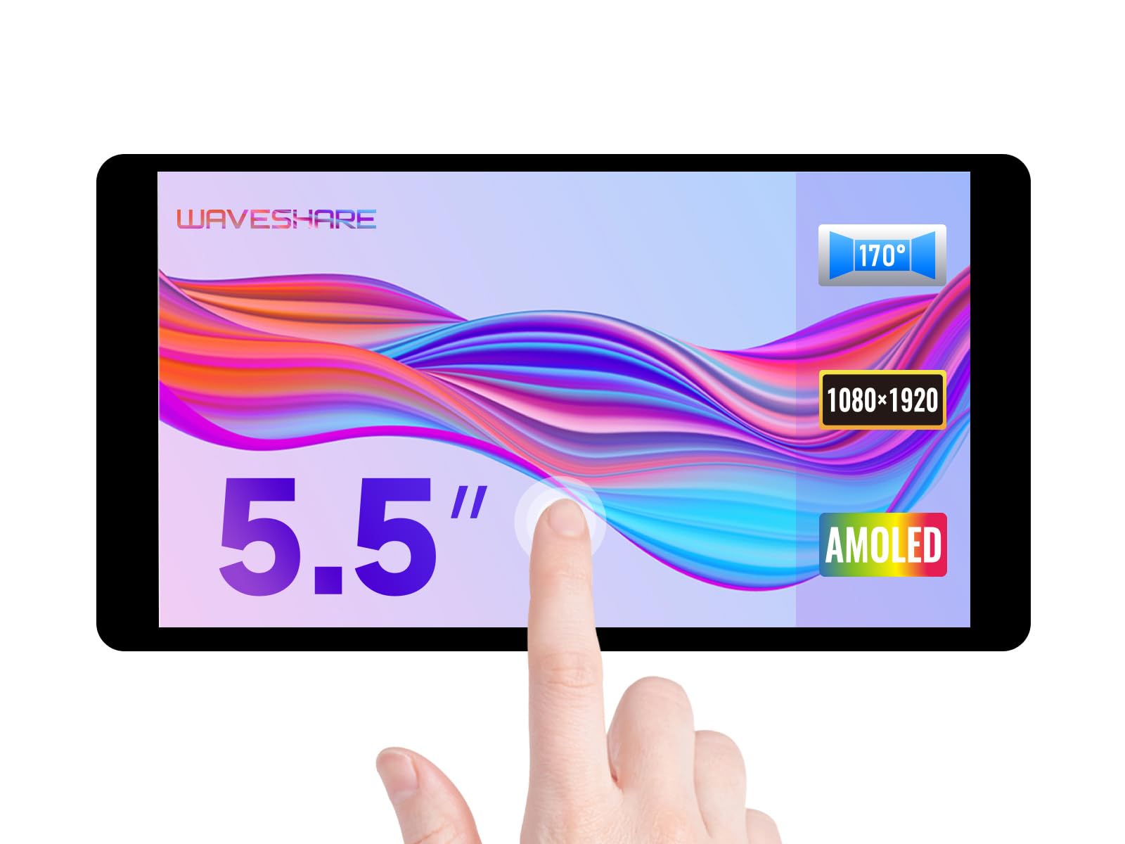 waveshare 5.5inch Capacitive Touch AMOLED Display Compatible with Raspberry Pi 4B/3B+/3A+/2B/B+/A+/Zero/Zero W/WH/Zero 2W CM3+/4 1080×1920 Resolution HDMI Supports Jetson Nano/Windows