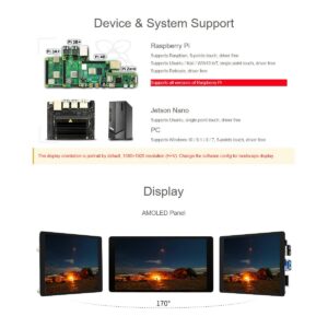 waveshare 5.5inch Capacitive Touch AMOLED Display Compatible with Raspberry Pi 4B/3B+/3A+/2B/B+/A+/Zero/Zero W/WH/Zero 2W CM3+/4 1080×1920 Resolution HDMI Supports Jetson Nano/Windows