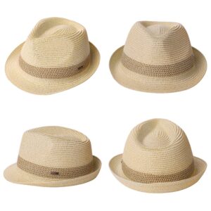 Fancet Extra Large XL Packable Straw Fedora Panama Sun Summer Beach Derby Hat Cuban Trilby Men Women Nature Beige