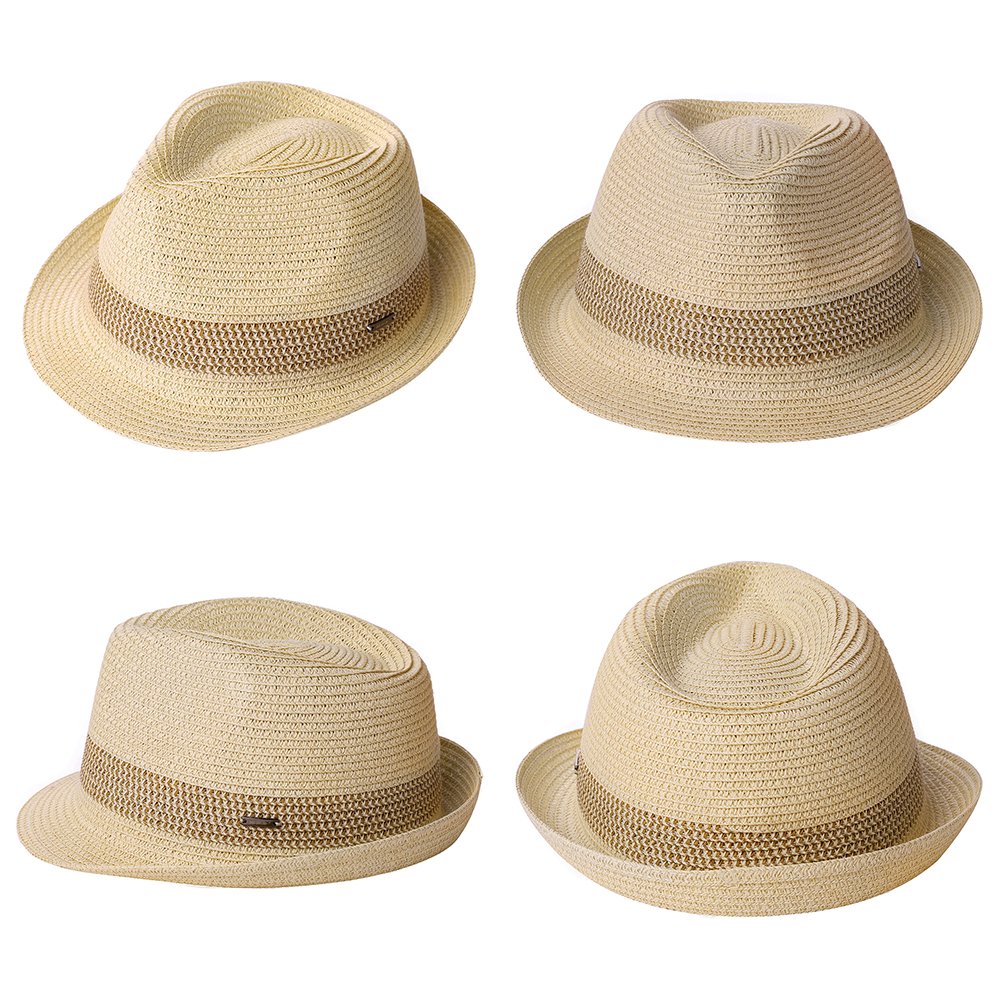 Fancet Extra Large XL Packable Straw Fedora Panama Sun Summer Beach Derby Hat Cuban Trilby Men Women Nature Beige