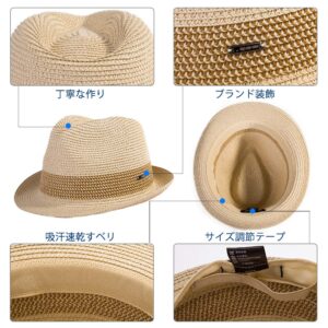 Fancet Extra Large XL Packable Straw Fedora Panama Sun Summer Beach Derby Hat Cuban Trilby Men Women Nature Beige