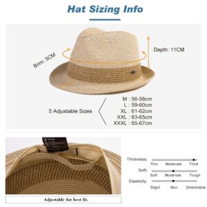 Fancet Extra Large XL Packable Straw Fedora Panama Sun Summer Beach Derby Hat Cuban Trilby Men Women Nature Beige