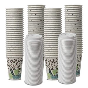 dixie perfectouch wisesize coffee design insulated paper cup, 16oz cups and lids bundle (16 oz, 150 cups, 150 lids)