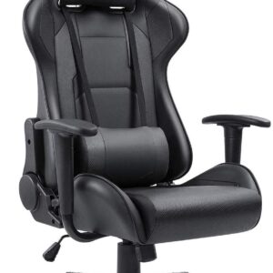 Homall Gaming Chair, Office Chair High Back Computer Chair Leather Desk Chair Racing Executive Ergonomic Adjustable Swivel Task Chair with Headrest and Lumbar Support (Dark Black)