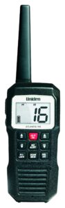 uniden atlantis 155 handheld two-way vhf marine radio, floating ipx8 submersible waterproof, dual-color screen, all usa/international/canadian marine channels, noaa weather alert, 10 hour battery