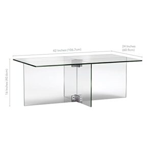 Henn&Hart Coffee Table, One Size, Clear Glass, 16" H x 42" L x 24" W