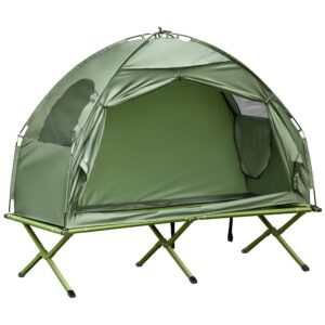 outsunny camping tent cot, single person folding cot combo, off-ground tent, covered outdoor bed with carry bag for hiking, camping