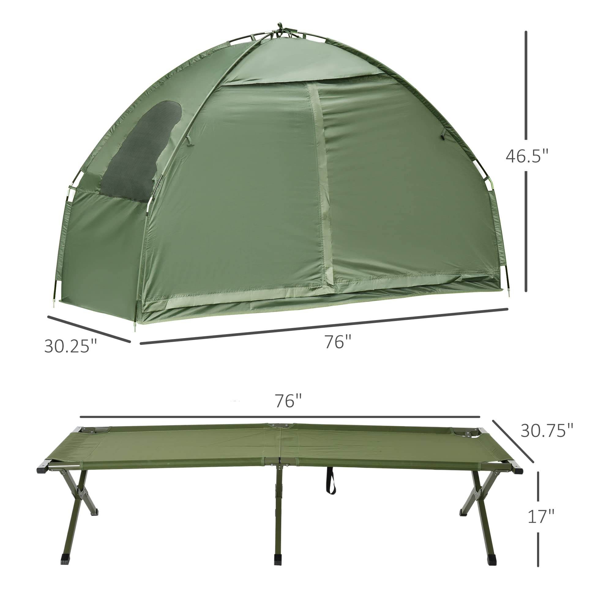 Outsunny Camping Tent Cot, Single Person Folding Cot Combo, Off-Ground Tent, Covered Outdoor Bed with Carry Bag for Hiking, Camping