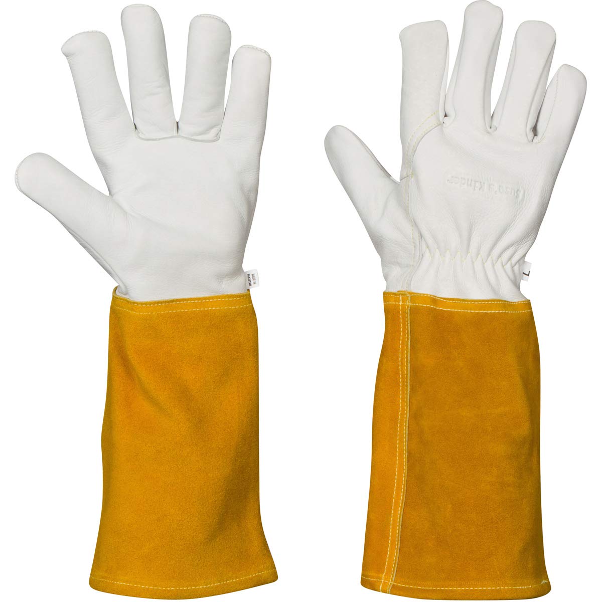 Suse's Kinder Fireplace Gloves for Women, Mig Tig Welding Gloves XS, Fireproof Heat Resistant Barbecue Mitt, Welders, Top Grain Cowhide Lined Hand (Yellow White, XS)