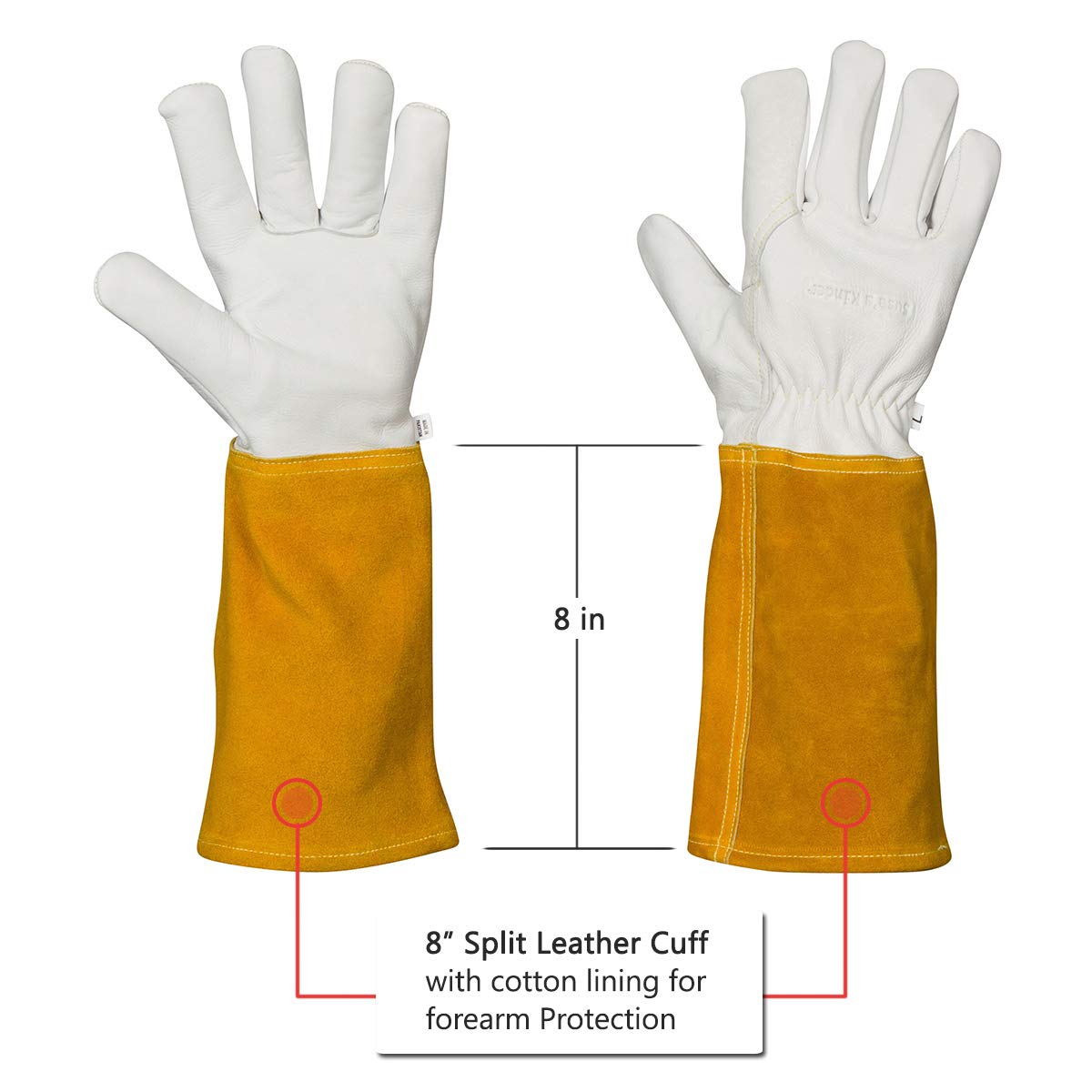 Suse's Kinder Fireplace Gloves for Women, Mig Tig Welding Gloves XS, Fireproof Heat Resistant Barbecue Mitt, Welders, Top Grain Cowhide Lined Hand (Yellow White, XS)