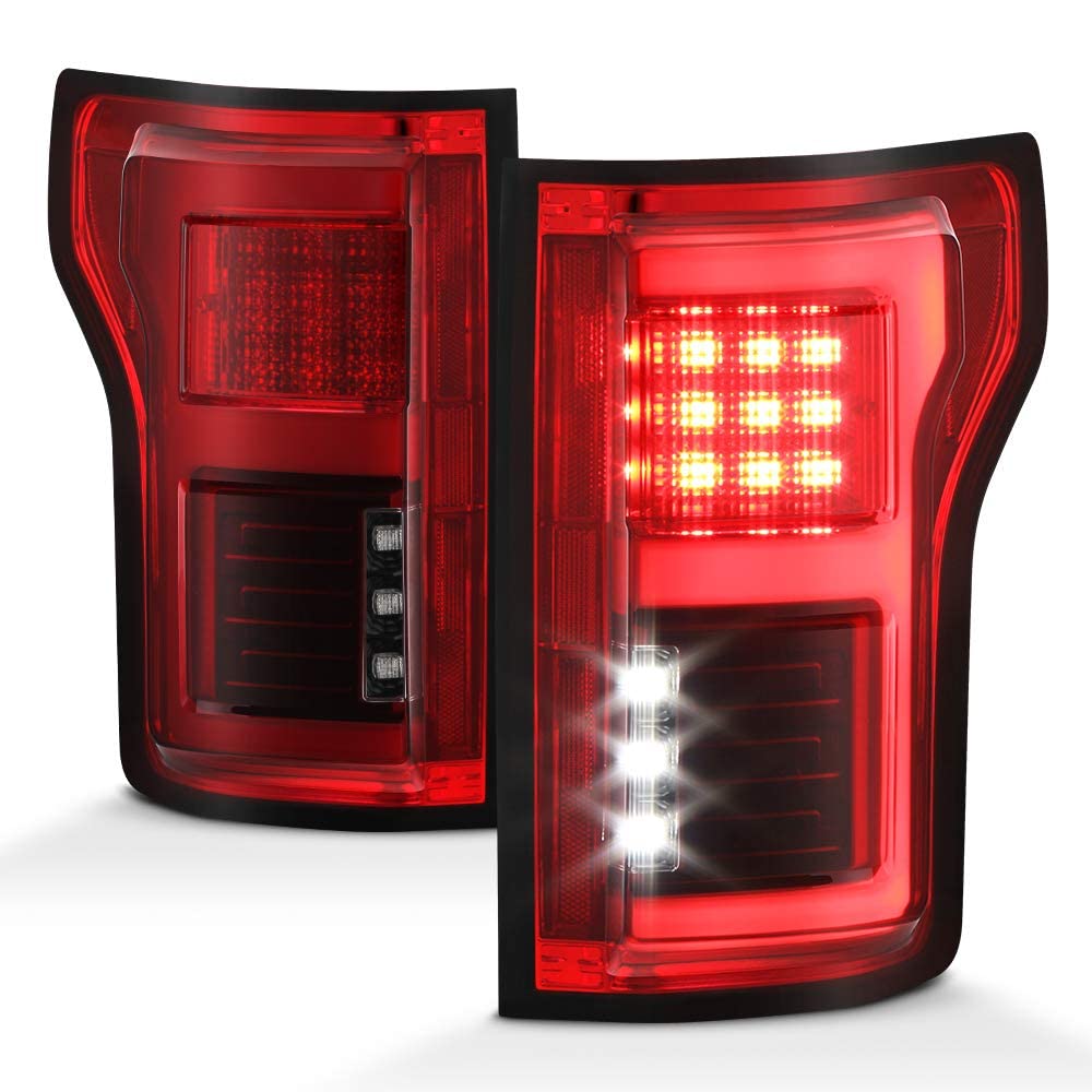 ACANII - For 2015 2016 2017 Ford F150 Truck w/Blind Spot Sensor Red Clear Full LED Light Tube Tail Lights Brake Lamps