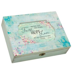 cottage garden faith hope greatest is love aqua medallion decoupage music box plays how great thou art