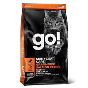 go! solutions skin + coat care - grain free dry cat food, 8 lb - salmon recipe - cat food for all life stages - with probiotics