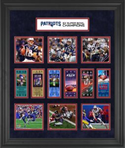 sports memorabilia new england patriots framed 23" x 27" 6-time super bowl champion ticket collage - nfl team plaques and collages