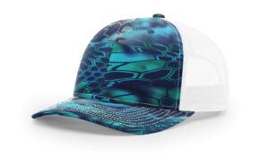 running partner richardson 112 112p trucker mesh snapback hat curved bill with nosweat hat liner (adjustable snapback kryptek camo colorway, pontus/white)