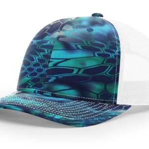 Running Partner Richardson 112 112P Trucker Mesh Snapback Hat Curved Bill with NoSweat Hat Liner (Adjustable Snapback Kryptek Camo Colorway, Pontus/White)