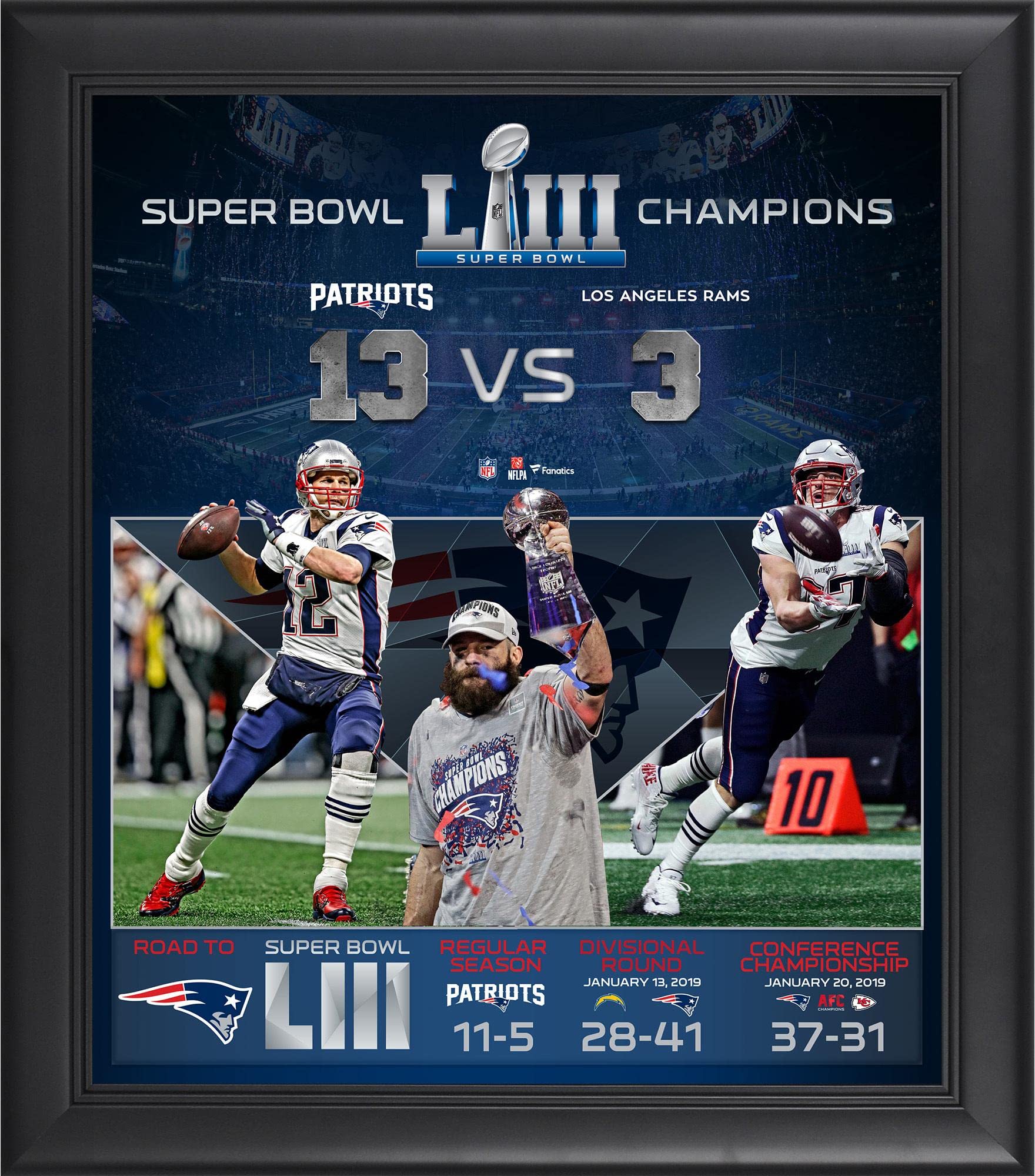 Sports Memorabilia New England Patriots Framed 15" x 17" Super Bowl LIII Champions Team Collage - NFL Team Plaques and Collages